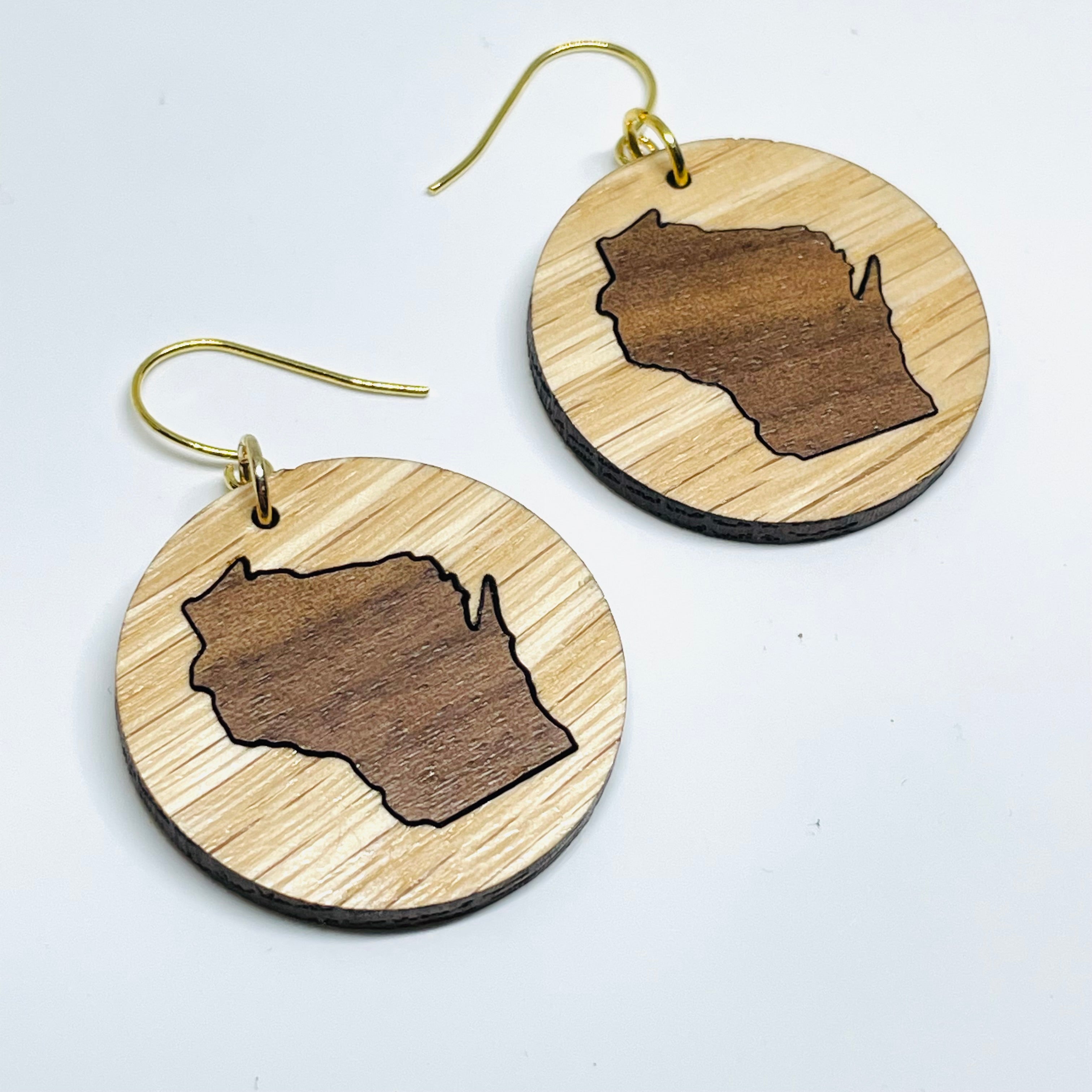 Wood Laser Cut Wisconsin Red Oak w/ Walnut Inlay - Earrings – pmdesignstp