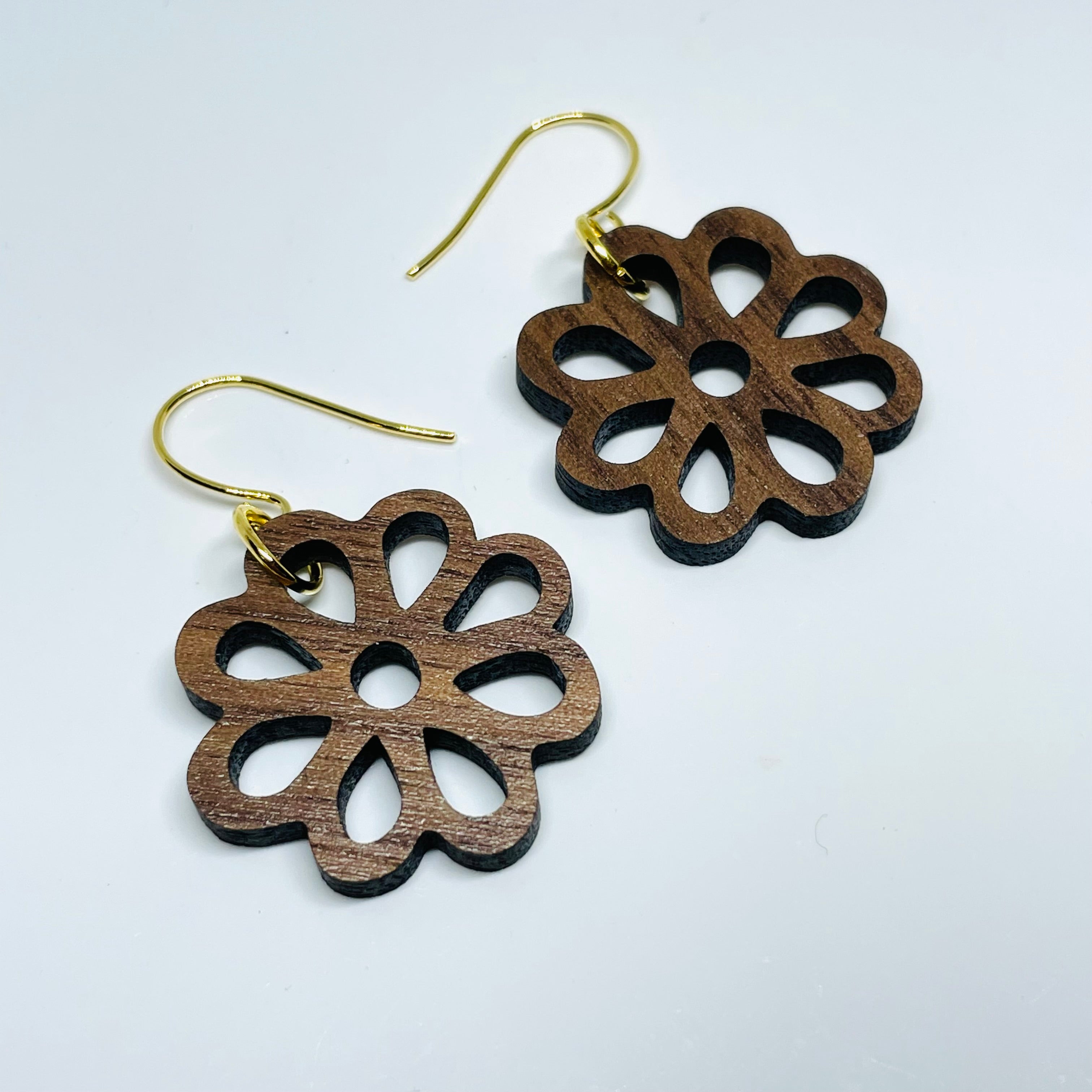 Wood Laser Cut Flowers Walnut - Earrings – pmdesignstp