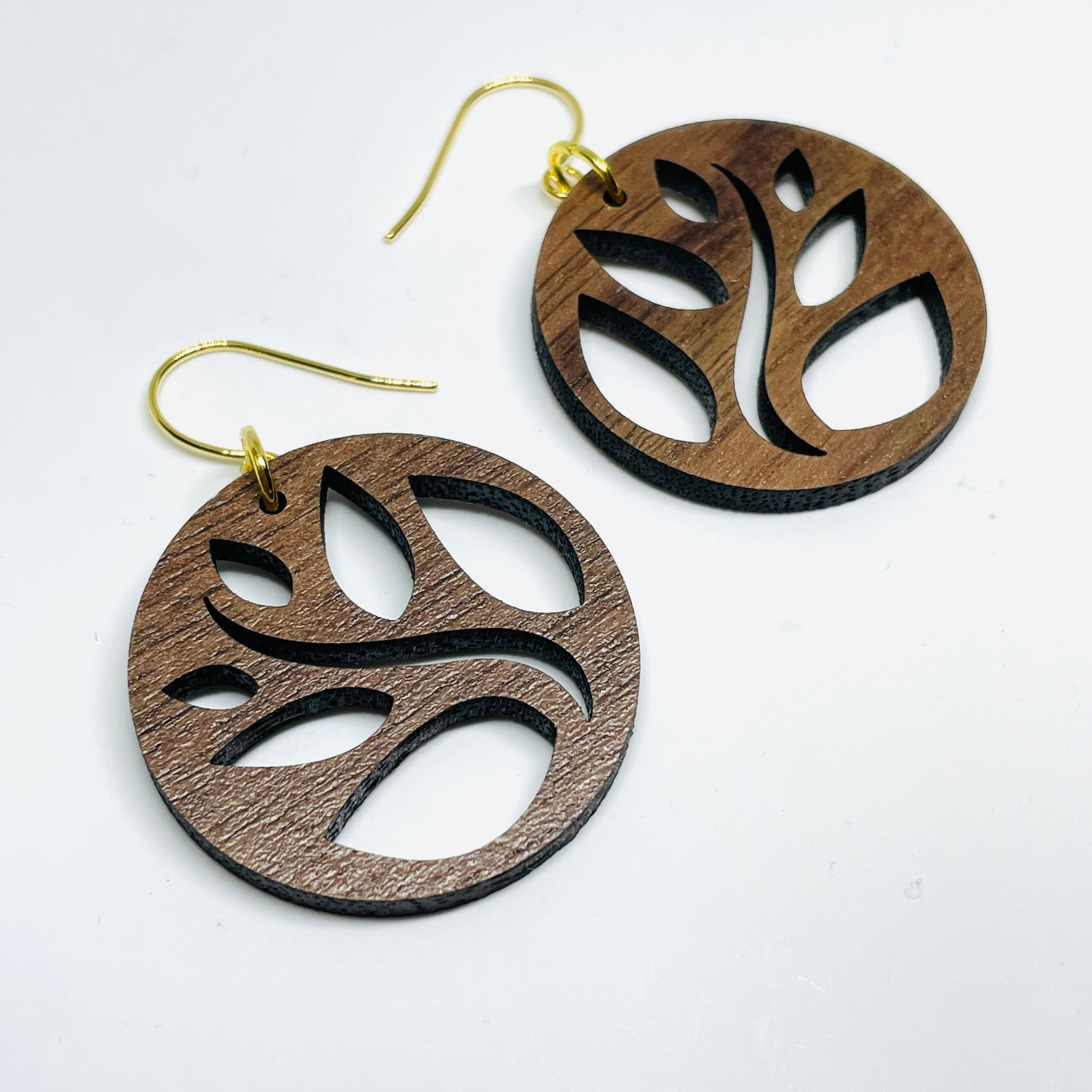 Wood Laser Cut Vines Walnut - Earrings – pmdesignstp
